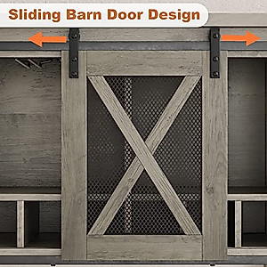 IDEALHOUSE Buffet Storage Cabinet Farmhouse Wine Cabinet Coffee Bar Table with Wine Glass Rack and Storage, Wood Buffets and Sideboards with Barn Mesh Door for Kitchen, Dining, Living Room