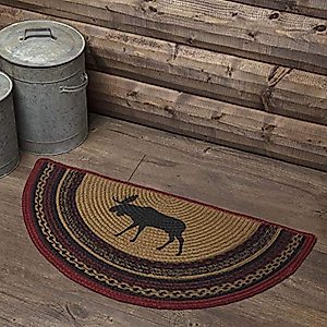 VHC Brands Cumberland Rustic Kitchen Rug, Cozy Natural & Dyed Jute Moose Pattern Tan Entryway Doormat Half Circle 16.5x33