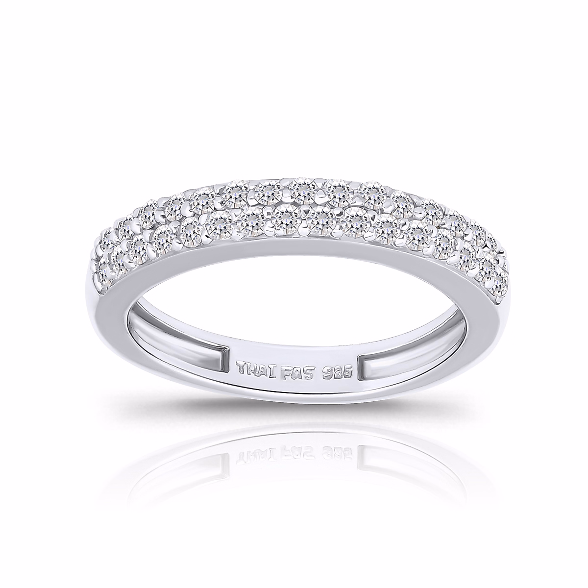 Hoops & Loops Sterling Silver Cubic Zirconia 2-row Round-cut Eternity Band Ring