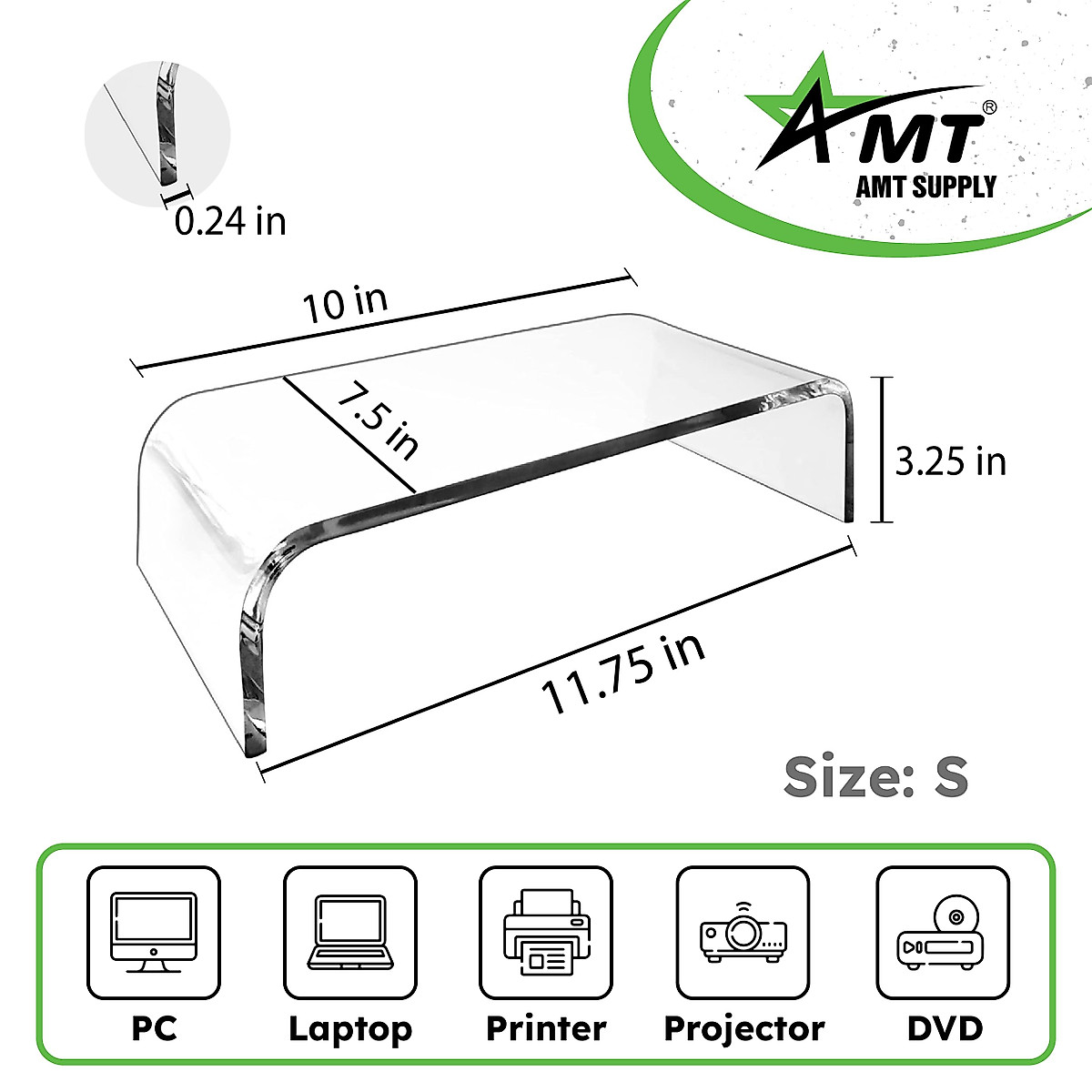 AMT Acrylic Laptop Monitor Stand & Computer Riser with Cat Keyboard Protector, Space-Saving Design, Extra Storage, Clear Shelf - Ideal for Monitors, Laptops, Printers, Desktop Decor