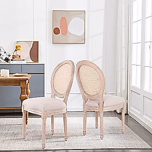 Henf French Country Dining Chairs Set of 2,Vintage Dining Chairs with Solid Wood Frame,Side Chairs Farmhouse Dining Chairs for Kitchen,Restaurant,Upholstered Dining Room Chair (Beige, Round Back)