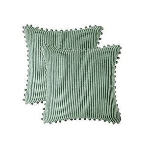 Pack of 2 LEISROUL Decorative Throw Pillow Covers with Cute Pompoms,Boho Accent Pillows for Bedroom and Living Room (Mint, 18" 18")