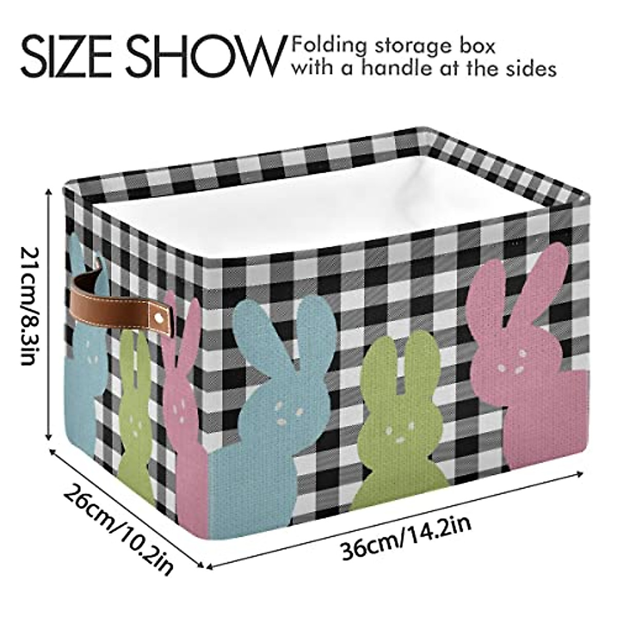 Happy Easter Day Eggs Storage Basket Fabric Laundry Baskets Easter Peeps Bunny Black White Buffalo Plaid Storage Boxes Organizer Bag for Baby Toy Book Storage Cubes Shelf Closet Bins 16×12×8 Inches
