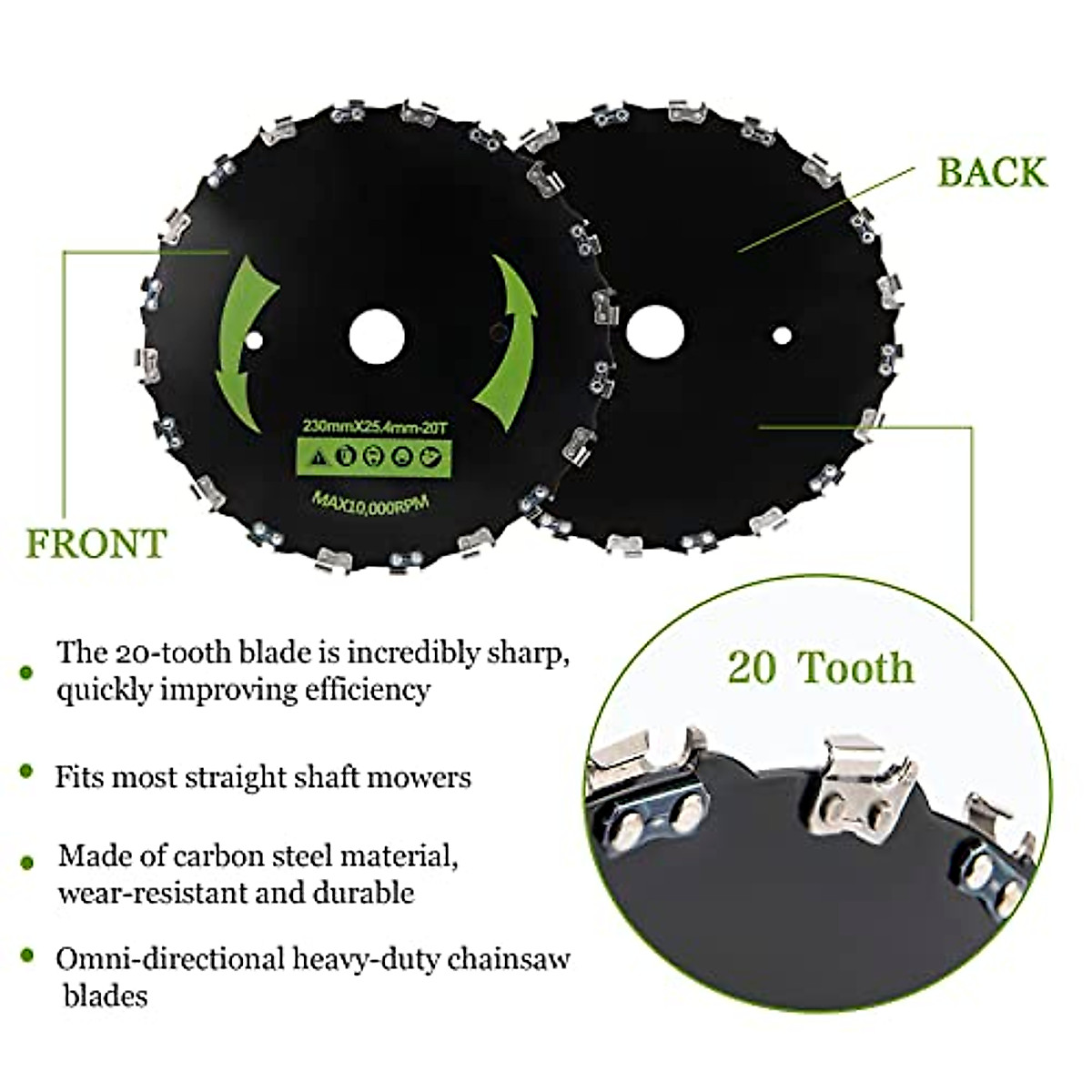 9 × 20T Chainsaw Tooth Brush Blade -2 Pcs Chainsaw Weed Eater Saw Blades with 3 Round Files and 4 Washers for Weed Eater Brush Cutter,Bursh Cutter,String Trimmer,Forester Brush Blade,Weed Wacker