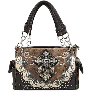 Zelris Western Silver Rhinestone Cross Women Conceal Carry Handbag Wallet Set (Turquoise)