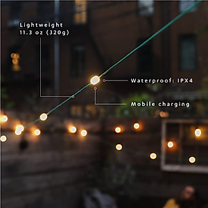MPOWERD Luci Solar String Lights + Phone Charger: White 18' Rechargeable via Solar or USB-A, 100 Lumens LEDs, Lasts Up to 20 Hours, Waterproof, Camping, Backyard, and Travel
