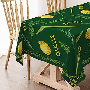 Hafangry Sukkah Sukkot Tablecloth Jewish Holiday Party Decoration Etrog Lulav Hadass Aravah Decor Supply Rectangular Kitchen Dining Room Home Table Cover (60" x 84")