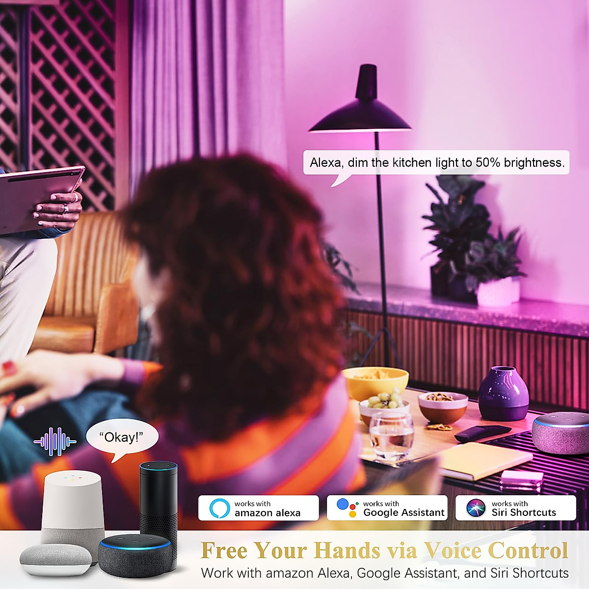DiCUNO Smart Light Bulbs, Full Color Changing Bulb, Work with Alexa, Google Assistant, No Hub Required, RGBCW Multicolor Dimmable Smart LED WiFi Bluetooth A19 E26 9W 800LM Lights, 1-Pack