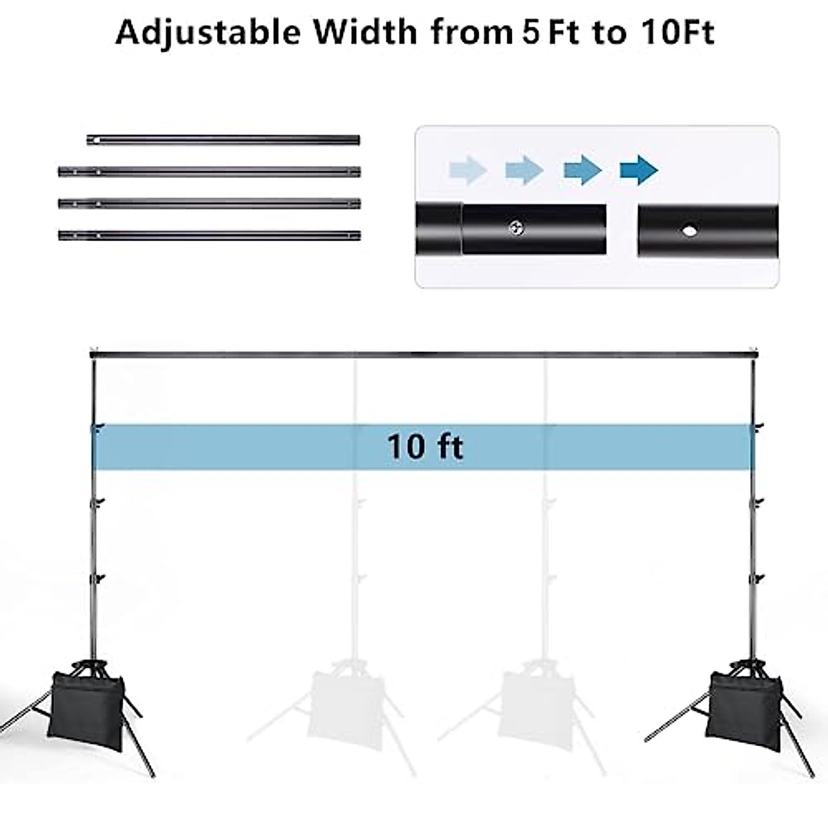 Backdrop Stand 8.5x10ft, ZBWW Photo Video Studio Adjustable Backdrop Stand for Parties, Wedding, Photography, Advertising Display with 12 pcs Balloons