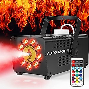 Fansteck Fog Machine with 9 LED Lights, Automatic Smoke Machine with 12 Color RGB Lights Effect for Halloween Party Wedding Christmas Stage, 500W Portable Fog Machine Outdoor with Remote Control