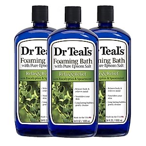 Dr. Teal's Eucalyptus & Spearmint Foaming Bath Gift Set (3 Pack, 34oz Ea.) - Relax & Relief Eucalyptus & Spearmint Blended with Pure Epsom Salt - Relieve Stress & Calm The Mind & Senses