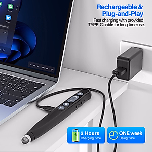 NinjaABXY Presentation Clicker with Pointer Stylus Pen for Touch Screen, Rechargeable Wireless Presenter Remote, RF USB PowerPoint Clicker, Slide Advancer with Hyperlink Volume Control for Mac PC