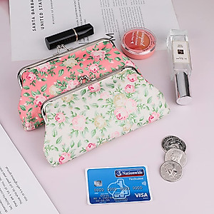 Oyachic 2 Pcs Large Coin Purse,Floral Change Purse,Vintage Wallet,Long Coin Pouch,Coin Wallet with Kiss Lock Clasp for Women Girls