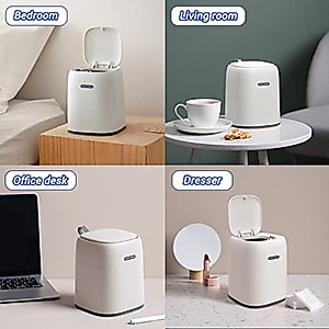GILIF Tiny Desktop Trash Can with Lid,Mini Waste Bin with Push Button Cover with 90pcs Trash Bags,Modern Cute Small Little Plastic Countertop Garbage Bin for Car,Bathroom,Kitchen,Laundry Room (White)