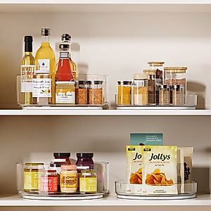 LAMU 3 Pack Lazy Suan Tunrntable Organizer for Cabinet Refrigerator 10''/10.6''/12'' with Raised Edge Rotating Spice Rack for Fridge Kitchen Pantry Organizers and Storage, Countertop, Bathroom, Clear
