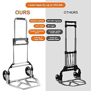 Smartmak Portable Dolly Cart, 352 lbs Capacity Heavy Duty Aluminum Folding Hand Truck with Silent Large Rubber Wheels, for Home, Office, Moving Warehouse