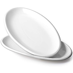 DOWAN 14" Large Serving Platters, Oval Thanksgiving Serving Plates, White Porcelain Platters Oven Safe, Dinner Plates Serving Dishes for Entertaining, Party, Meat, Appetizers, Dessert, Set of 2, White