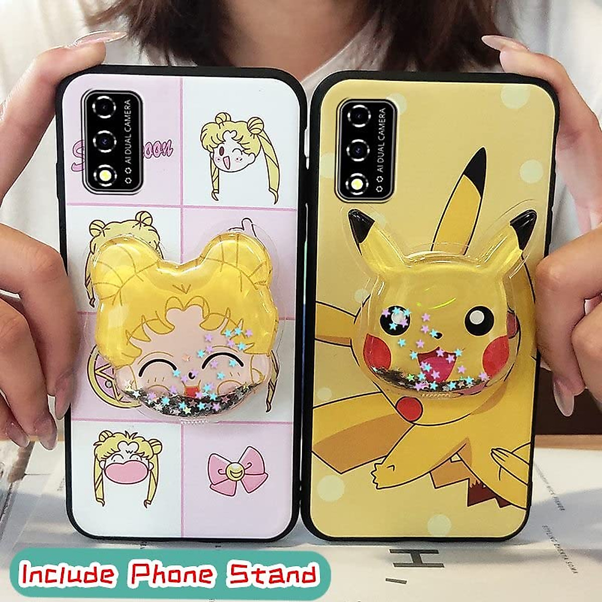 Cartoon Anti-dust Lulumi Phone Case for TCL T-Mobile Revvl V 2021/V 4G, Protective Soft Case Armor case Shockproof Durable TPU Phone Stand Holder Glisten Drift Sand Dirt-Resistant Kickstand, 4