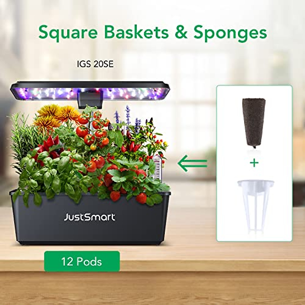 Seed Pods Kit for JustSmart IGS-20SE, Hydroponic Growing Kit, Grow Anything Kit with 12 pcs Grow Sponges, Grow Baskets, Grow Domes, and 1 Set of A&B Solid nutrients