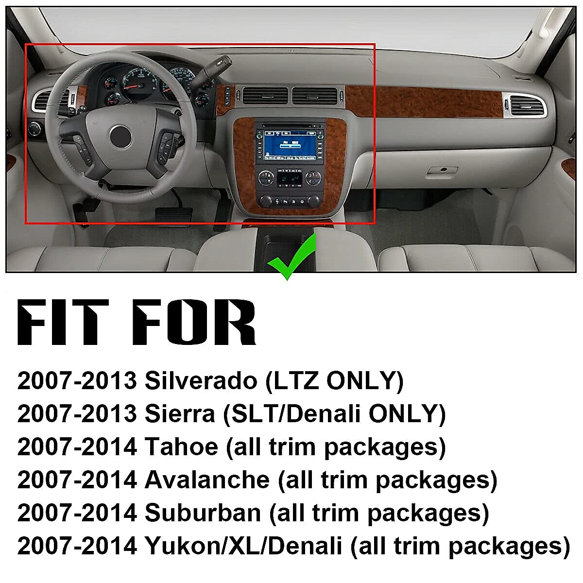 MIKAAUTO MIKA Dash Board Cover Cap Overlay Compatible with Chevy 07 14 Tahoe Silverado LTZ Sierra SLT Tahoe Avalanche Suburban Yukon Denali XL Molded wo Dash Speaker Matte Black