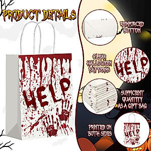 Meanplan Halloween Bloody Goodies Candy Bags Horror Bloody Treat Favor Gift Bags Scary Bloody Handles Paper Bags for Halloween Bloody Handprint Party Decorations (16 Pieces)