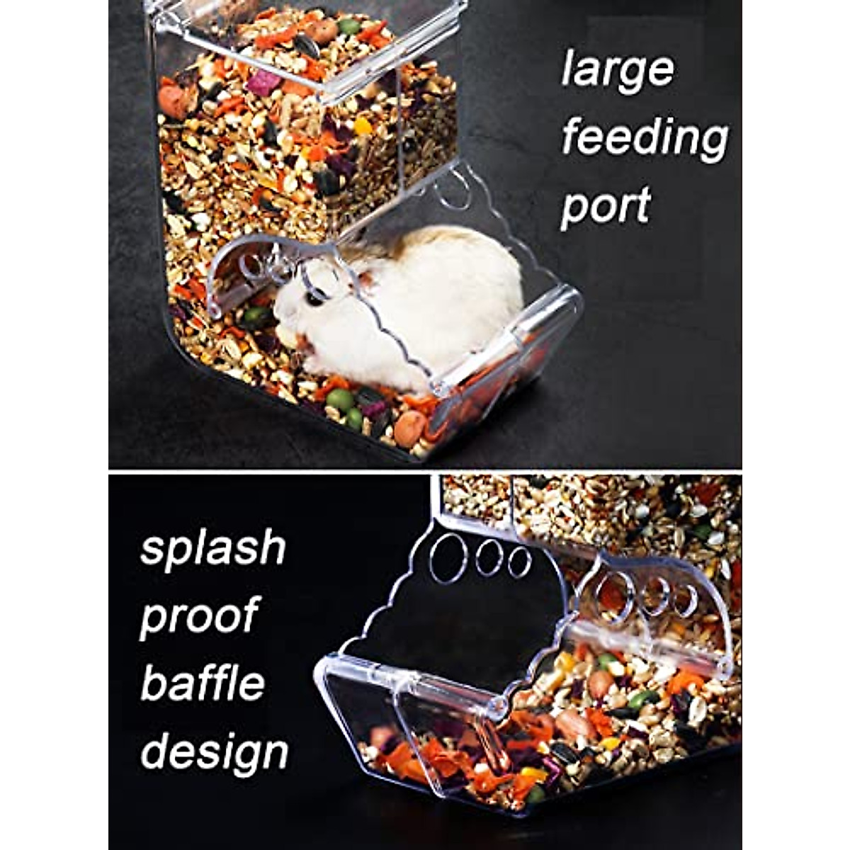 Lucky Interests 2 pcs Hamster Automatic Feeder 400ml, Hamster Food Dispenser with Brackets Small Animals Food Bowl for Dwarf Hamster Guinea Pig Chinchilla Gerbil Bird Hedgehog Ferret with 2 Spoon