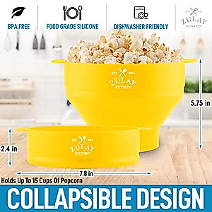 Zulay Kitchen Large Microwave Popcorn Maker - Silicone Popcorn Popper Microwave Collapsible Bowl With Lid - Family Size Microwave Popcorn Bowl - Bright Yellow