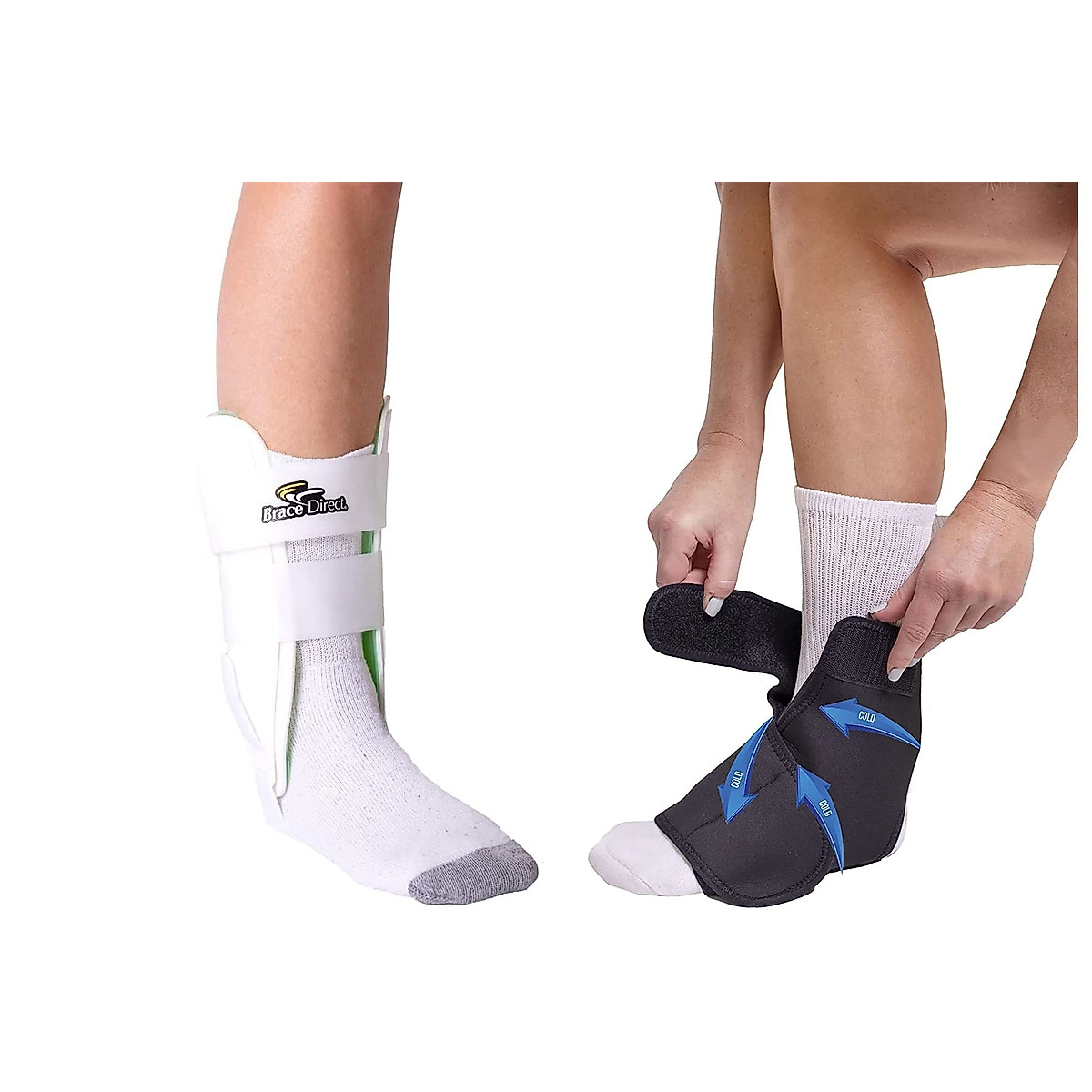 Brace Direct Gel Ankle Brace + Foot Ice Wrap (S/M)-Stirrup Brace & Splint for Ankle Support with Swelling, Inflammation, Acute Ankle Injuries & Chronic Instability