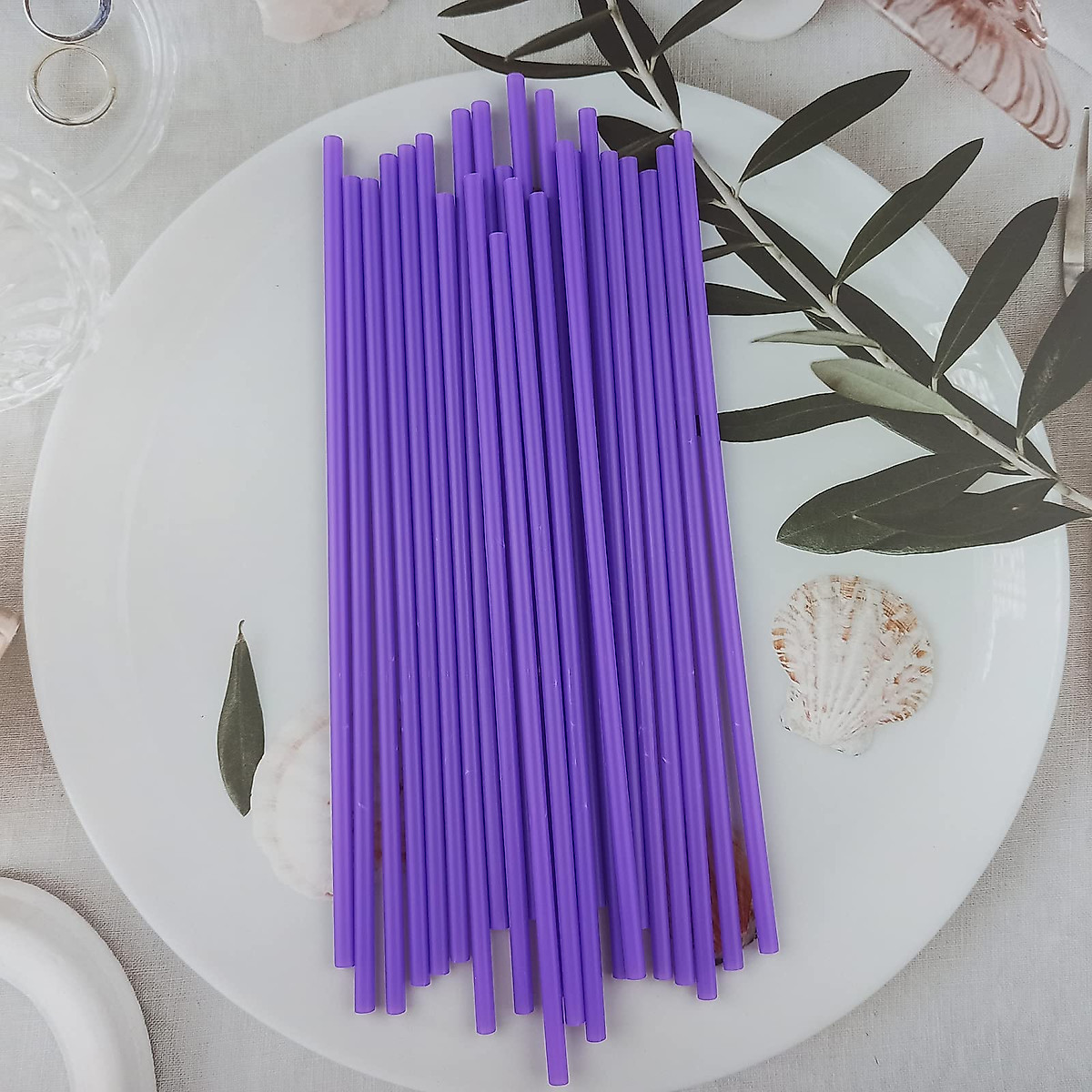 200PCS 10.2 Inches Disposable Decorative Purple Plastic Straws for Birthday Wedding Cocktail Party Supplies (0.23 * 10.2inch) (Purple)