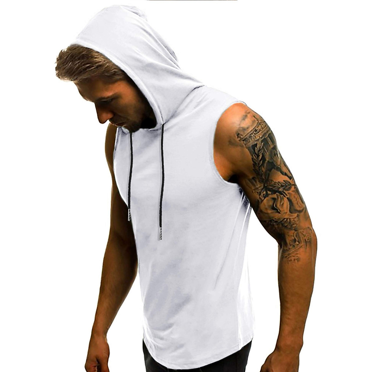 Babioboa Men's Sleeveless Hoodie Bodybuilding Stringers Workout Tank Tops Fitness Vest White