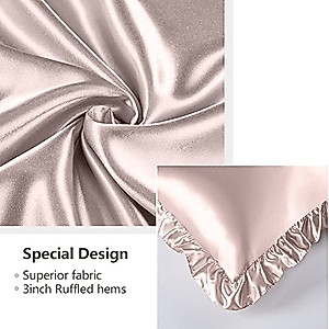 STONECREST Ruffle Satin Pillow Sham for Hair and Skin, Soft Silky Satin Pillow Cover with Envelop Closure Pillowcase Set of 2(20" x 30")(Petal Pink, Queen)