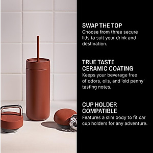Fellow 16 oz Carter Bundle (3 in 1) Travel Mug with Carry Handle, Move & Cold Lids with Straw - To-Go Coffee Tumbler, Ceramic Interior & Vacuum-Insulated Stainless Steel - Coffee Cups-Sienna