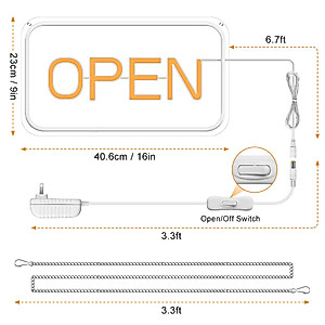 LED Open Sign 16x9 inch, 12V Super Bright Open Signs for Business, Open Neon Sign for Window Party Wall Shop Salon Club Hotel, (Yellow& White), with ON/OFF Switch & Adapter, Horizontal