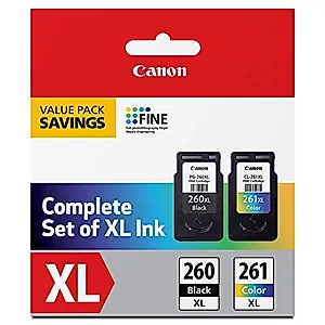 Canon PG-260 XL / CL-261 XL Value Pack, Compatible to TR7020, TS6420, and TS5320 Printers, Multi, Once Size (3706C005)