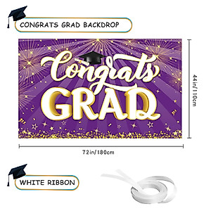 YQUQWN, Purple Graduation Banner Backdrop- Big, 72x44 Inch, Purple Graduation Decorations, Congrats Grad Banner for College Graduation Party Decorations 2024, Graduation Decorations Class of 2024