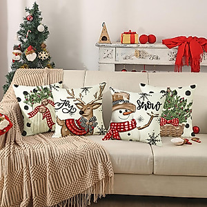 LITIVY Christmas Decor Pillow Covers Set of 4 Decorative Throw Pillowcase for Winter Xmas Holiday Home Decor for Sofa Couch (Christmas Tree Snowman Gloves Deer) (18"x18", Black)