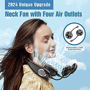TFNN Portable Neck Fan, 9000mAh Hand Free Neck Fan, Neck Fan Air Conditioner, Bladeless Cooling Personal Neck Fan with 4 Air Outlet 3 speed for Travel, Camping, Yard Work, White