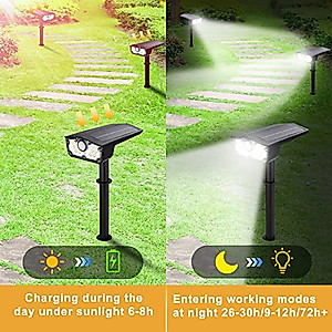 Solar Spot Lights Outdoor Motion Sensor 2 Pack, IP67 Waterpoof Solar Landscape Spotlights 2-in-1 Bright Solar Outdoor Lights, 3 Lighting Mode LED Solar Garden Lights for Pathway Yard Wall(Cool White)