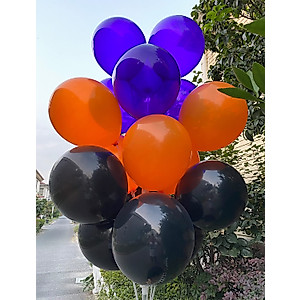 JODIDI 100 Pcs 12-Inch Latex Balloons in Black, Orange, and Purple - Perfect for Halloween, Graduation, Birthday, Baby Shower, and Party Decorations