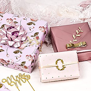 WRAPAHOLIC Wrapping Paper Roll - Mini Roll - 3 Rolls - 17 Inch X 120 Inch Per Roll - Pink and Rose Gold Design for Wedding, Holiday, Party, Baby Shower