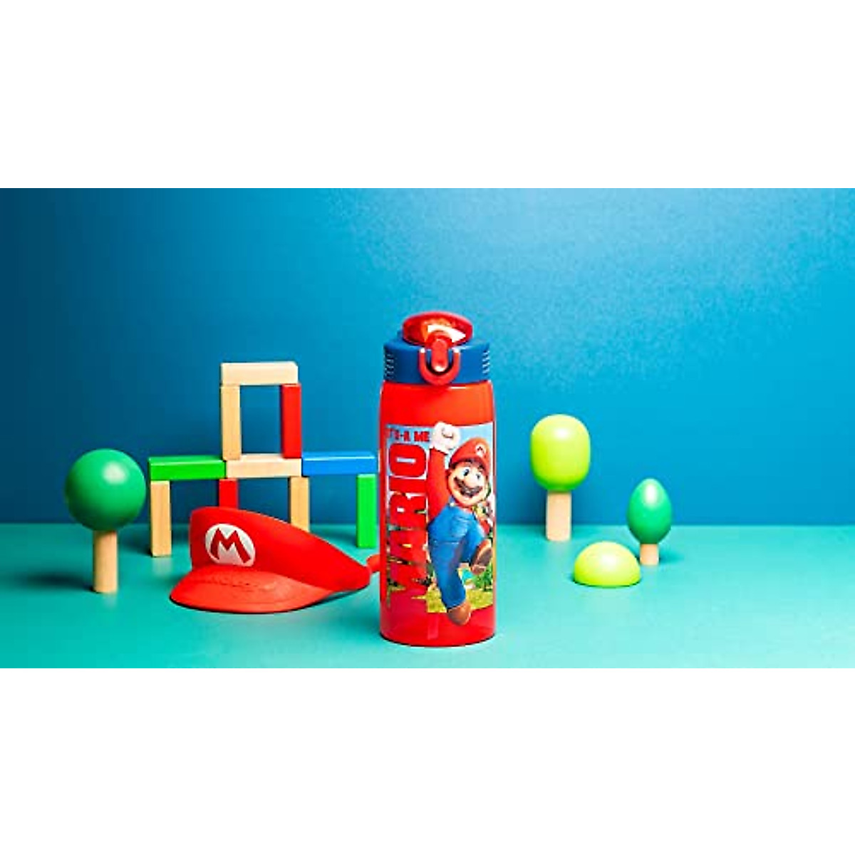 Zak Designs The Super Mario Bros. Movie Water Bottle For School or Travel, 25 oz Durable Plastic Water Bottle With Straw, Handle, and Leak-Proof, Pop-Up Spout Cover (Mario, Toad)
