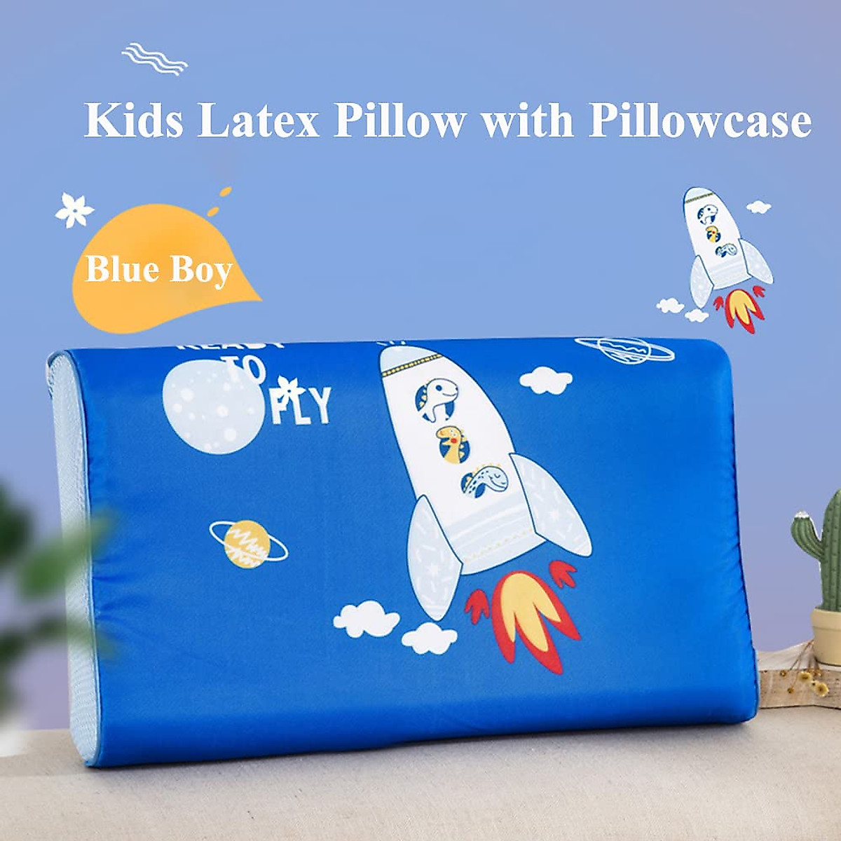 Latex Pillows for Sleeping, 17X10X2.3 inch Latex Pillow with Pillowcase, Latex Pillows Organic Cotton Cover, Soft, Breathable Bed Pillow, Washable Zippered Soft Cover (Blue)