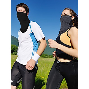 4 Pieces Neck Gaiter Bandana Face Mask with Ear Loops Face Covers Neck Scarf Mask Dust UV Sun Protection for Men Women(Black, Grey and Black)