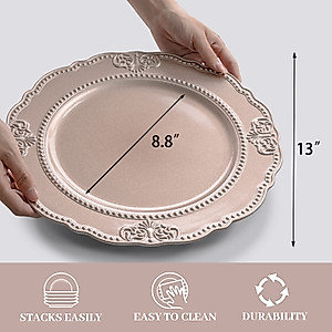 MAONAME 13" Rose Glod Charger Plates, Set of 6, Antique Charger Plates, Plastic Plate Chargers, Wedding Reception Chargers Plate Chargers for Dinner