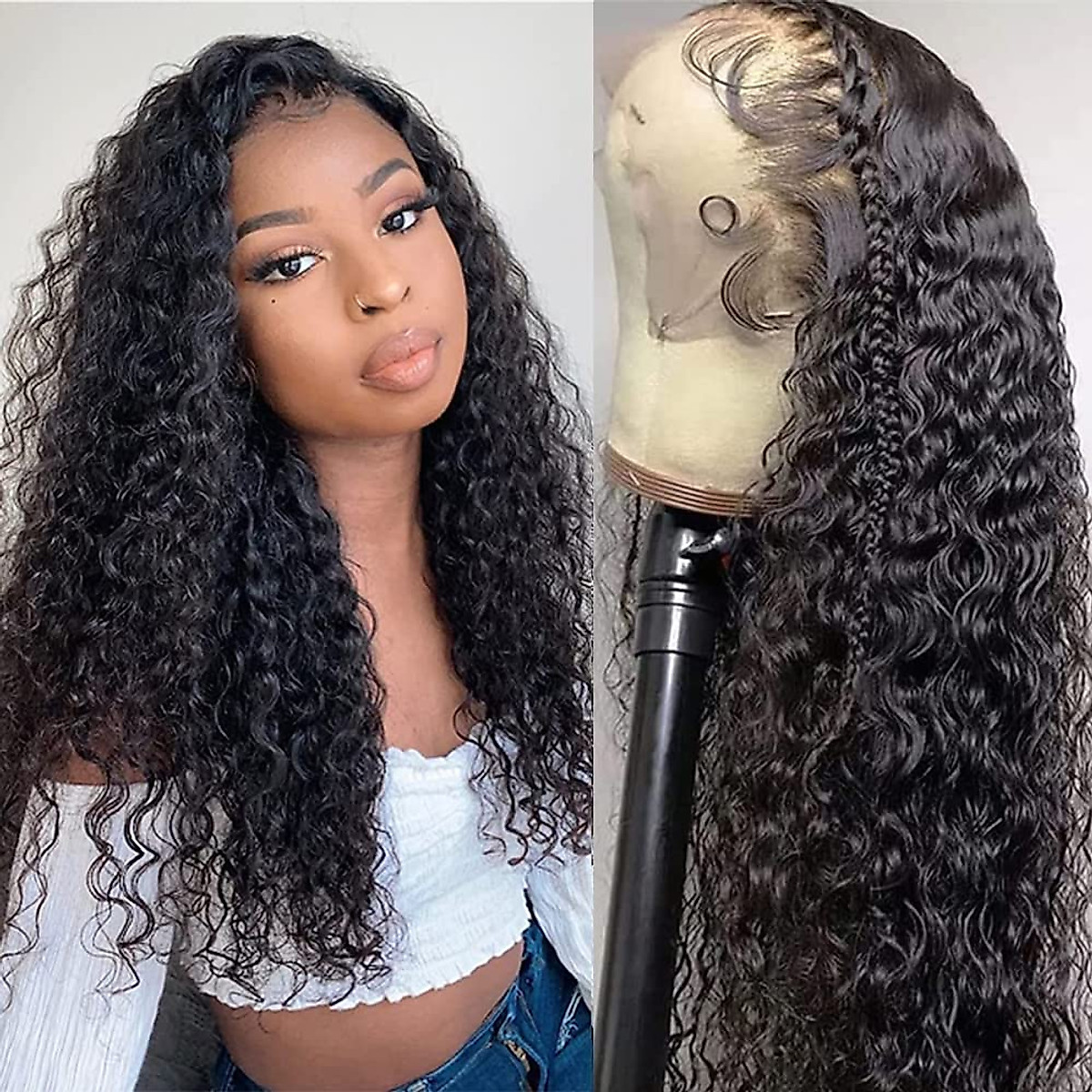 TIANTAI Transparent HD 13x4 Lace Front Wigs for Black Women Pre Plucked with Baby Hair Brazilian Virgin Human Hair Glueless Deep Wave Lace Front Wigs Natural Color (18inch)
