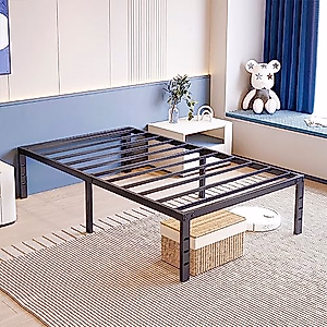 zizin Twin Size Bed Frame 18 Inch Metal Platform Bed Frame No Box Spring Needed Mattress Foundation with Steel Slats Support Noise Free Heavy Duty Bed Frame with Storage Space Under Frame, Black