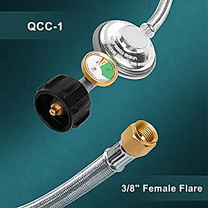 GASPRO 12FT Propane Regulator and Hose with Gauge, Competible with Propane Fire Pit, Propane Patio Heater, Gas Grill and More, QCC-1 Connection