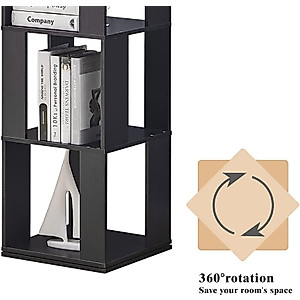 RVEE Rotating Bookshelf 360°, 6 Tier Corner Bookcase for Living Room Floor Bookcase Wooden Bookshelf Home Office Corner Tall Bookcase (Black)