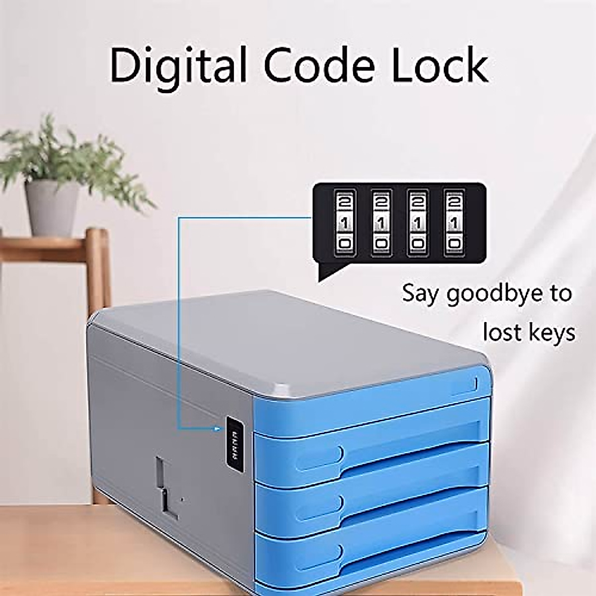 Storage Cabinet with Drawers Floor Storage Cabinet Flat File Cabinet Storage, Desktop Drawer Cabinet, with Digital Code Lock and Pen Holder Design, Size 11.8''x 14.9''x 8.8'' Cosmetics/Medicine Cabine