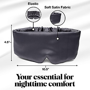 Kitsch Satin Sleep Mask - Eye Mask for Sleeping, Softer Than Silk Satin Blindfold and Sleep Masks for Women and Men, Eyemask and Eye Cover for Sleeping Travel Essentials - Charcoal